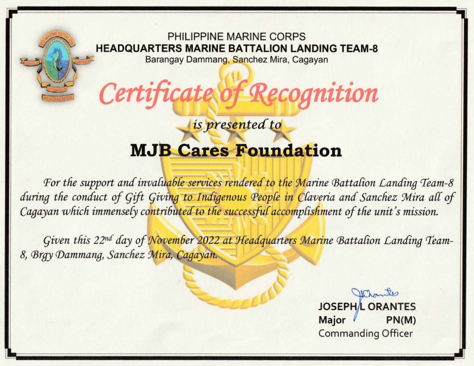 Certificate of Recognition from Philippine Marine Corps (Marine ...